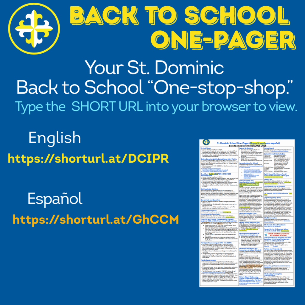 Back to School One Pager | St. Dominic School