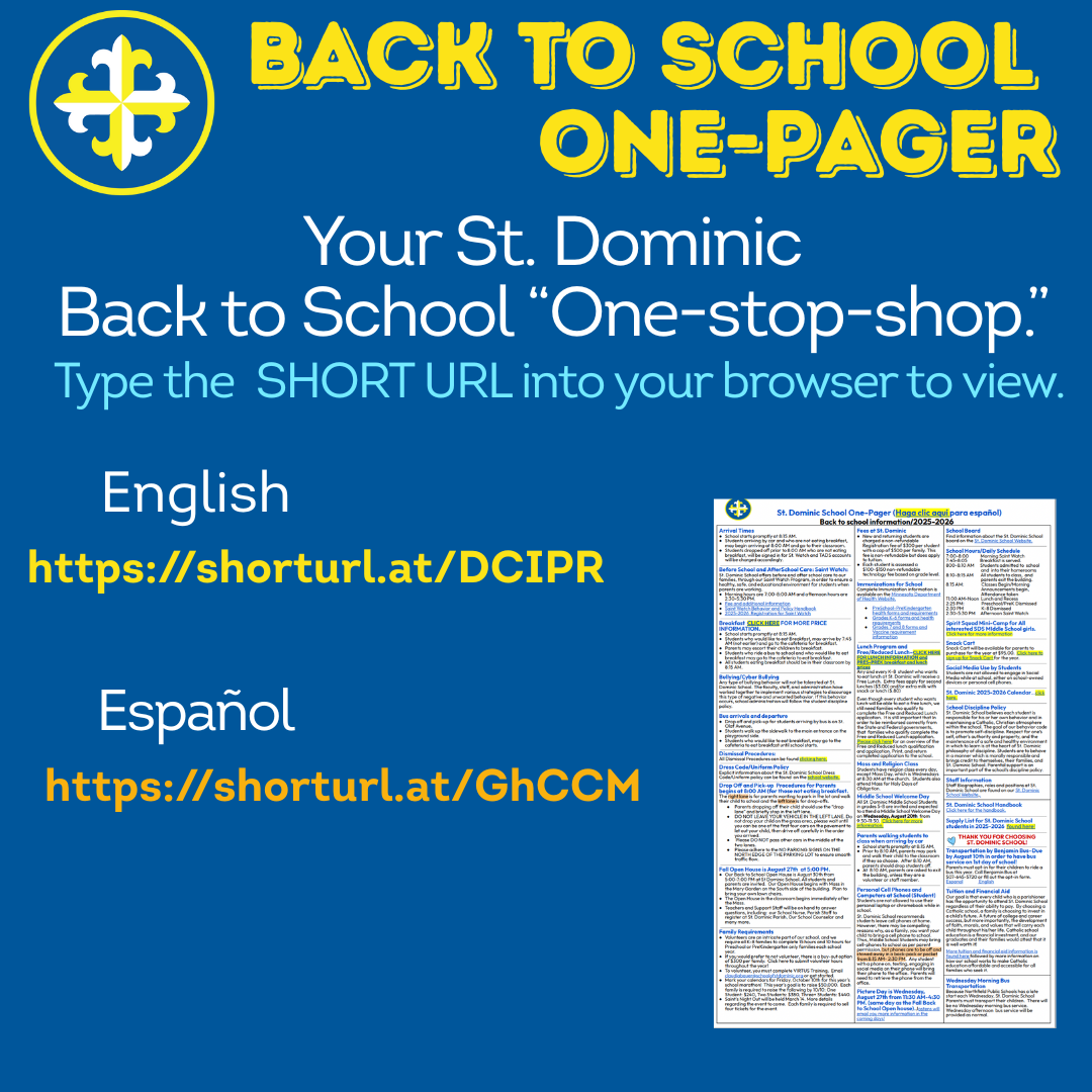 Back to School One Pager | St. Dominic School